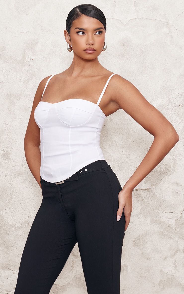 White Curved Hem Bengaline Corset | Tops | PrettyLittleThing