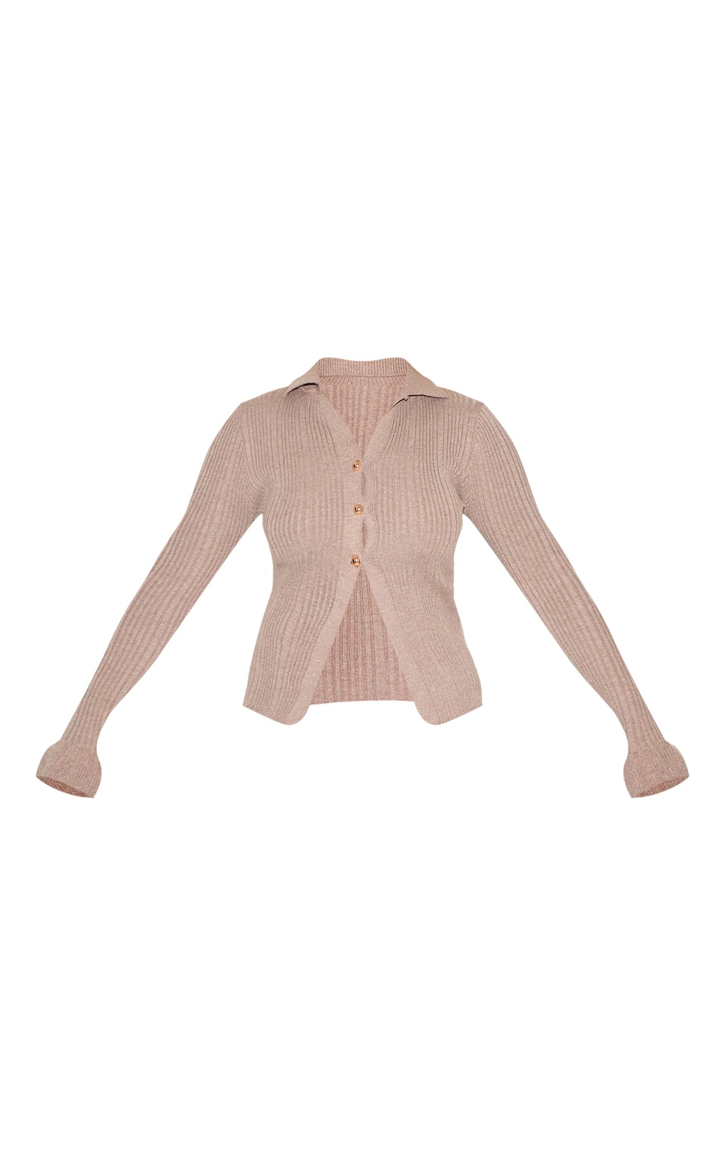 Shape Mocha Knit Rib Front Split Hem Cardigan | Shape | PrettyLittleThing