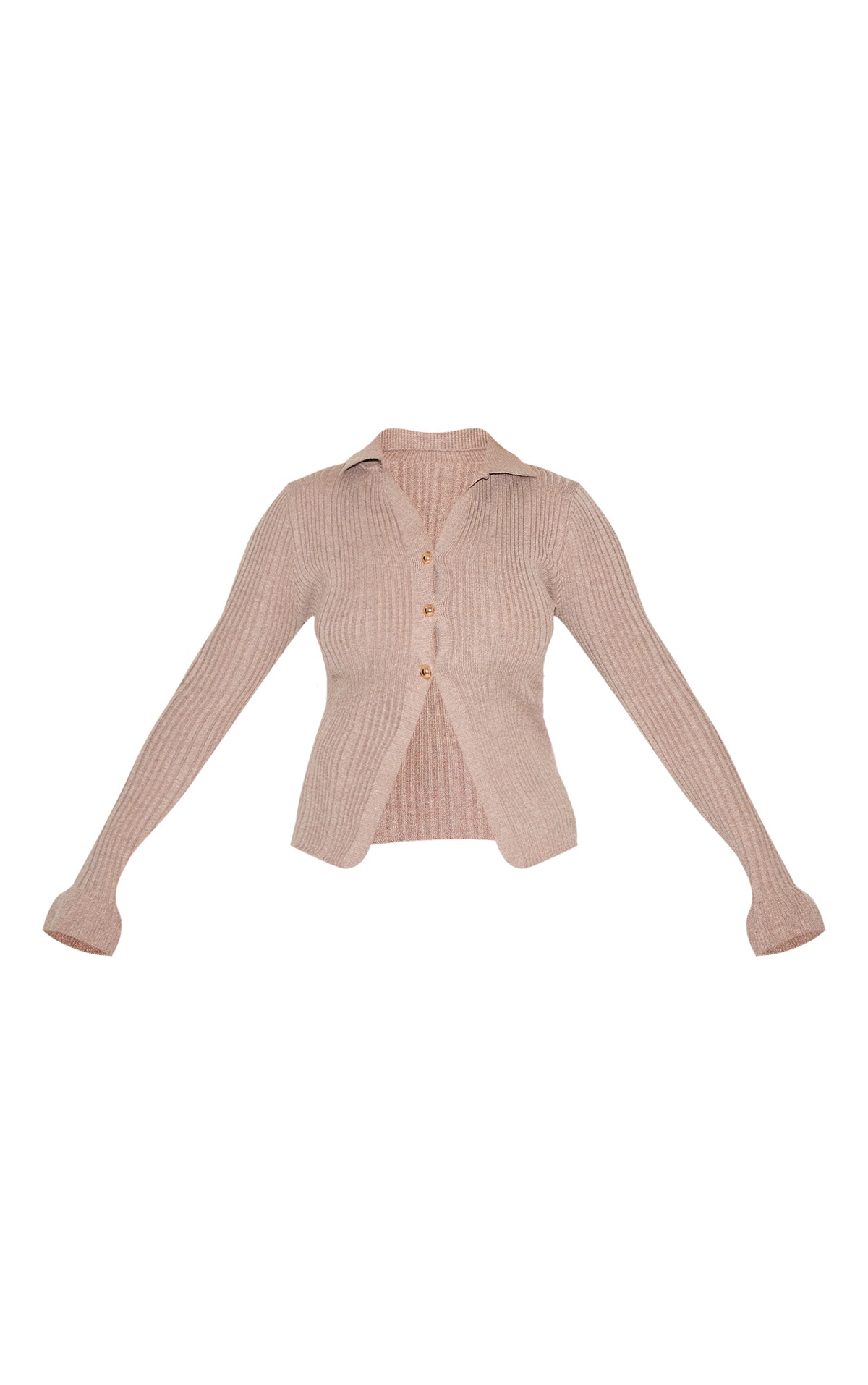 Shape Mocha Knit Rib Front Split Hem Cardigan | Shape | PrettyLittleThing