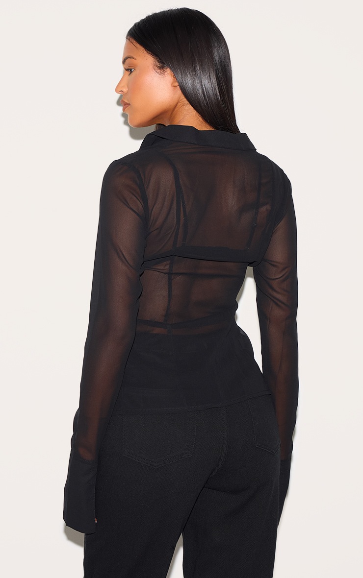 Tall Blouse En Mesh Noir À Boutons Devant | Tall | PrettyLittleThing FR