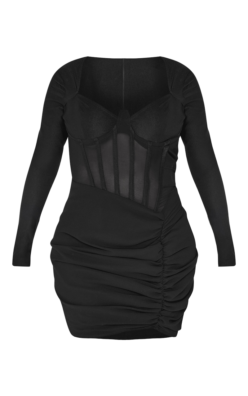 Shape Black Mesh Insert Corseted Ruched Mini Dress | Shape | PLT USA