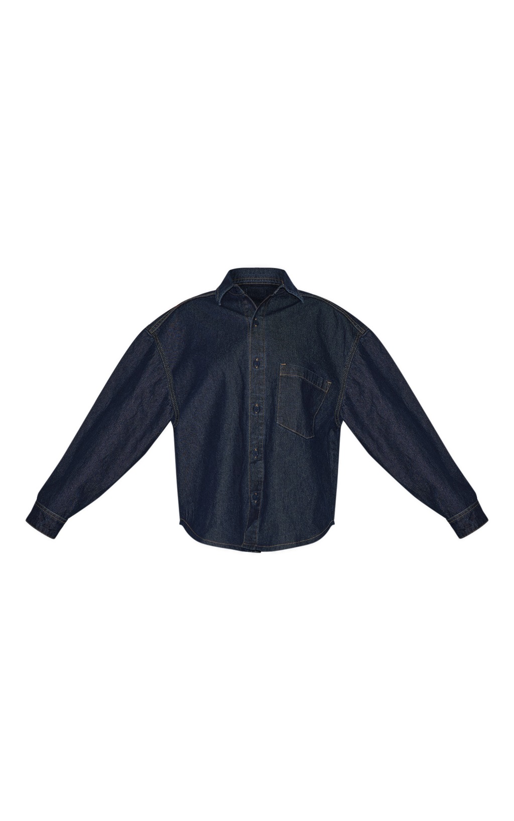 Dark Indigo Dip Hem Button Up Denim Shirt | Denim | PLT