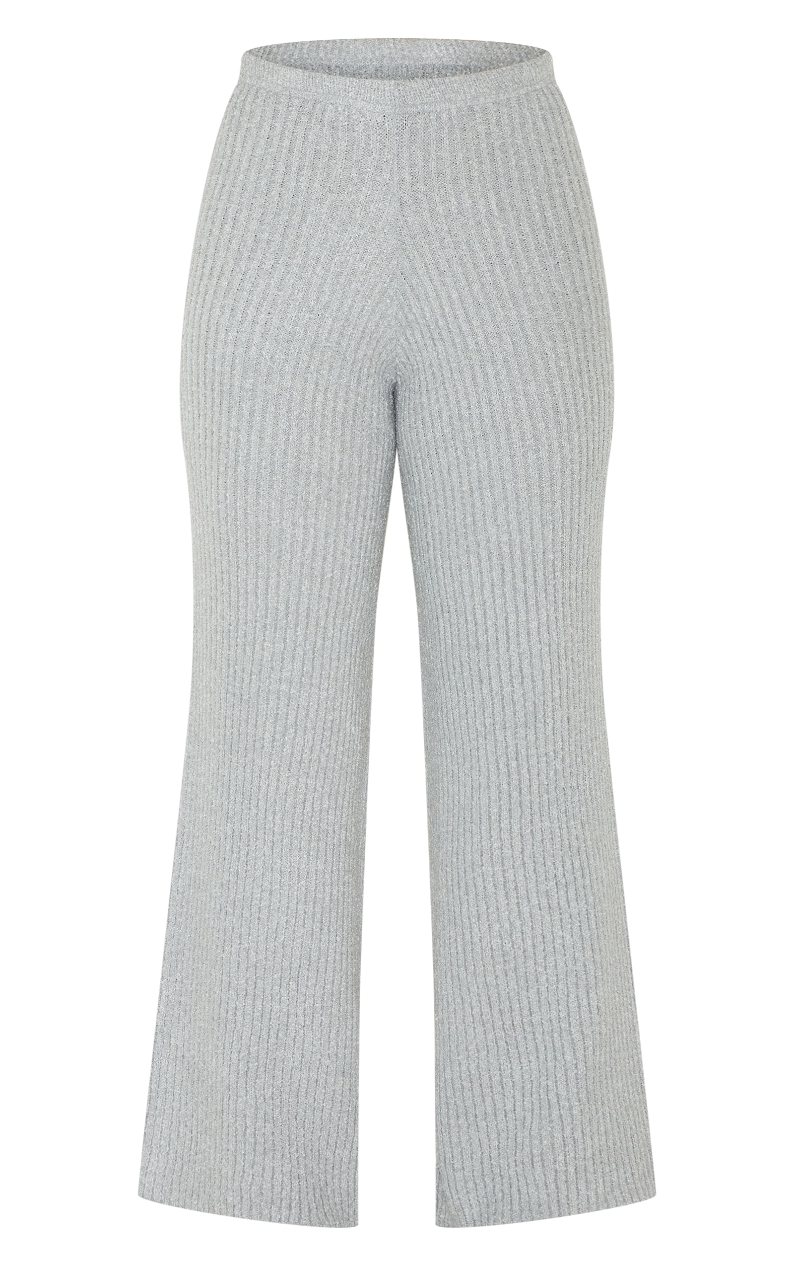 Plus Ash Grey Rib Boucle Knit Wide Leg Trouser | Plus Size | PLT