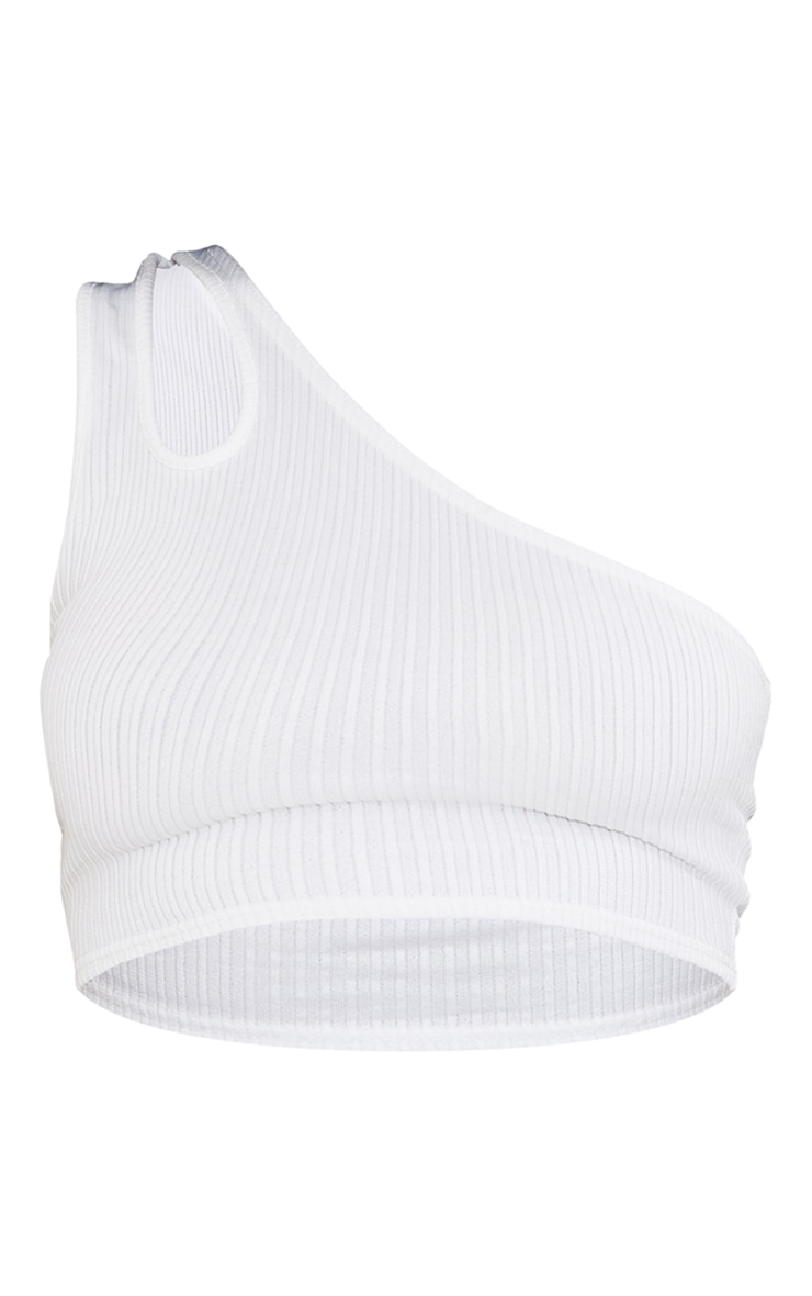 White Soft Touch Rib Asymmetric Crop Top | PrettyLittleThing AUS