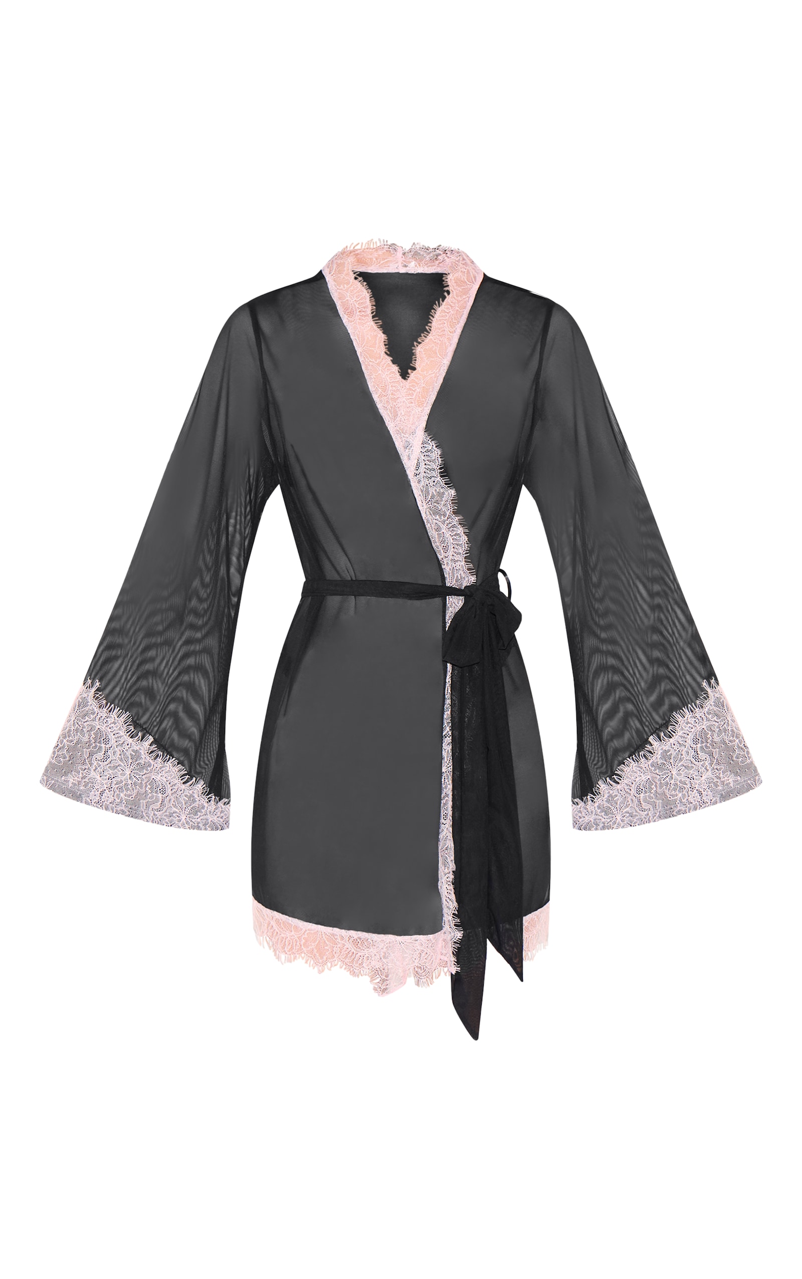 Black Mesh Contrast Eyelash Lace Robe | Lingerie & Nightwear ...