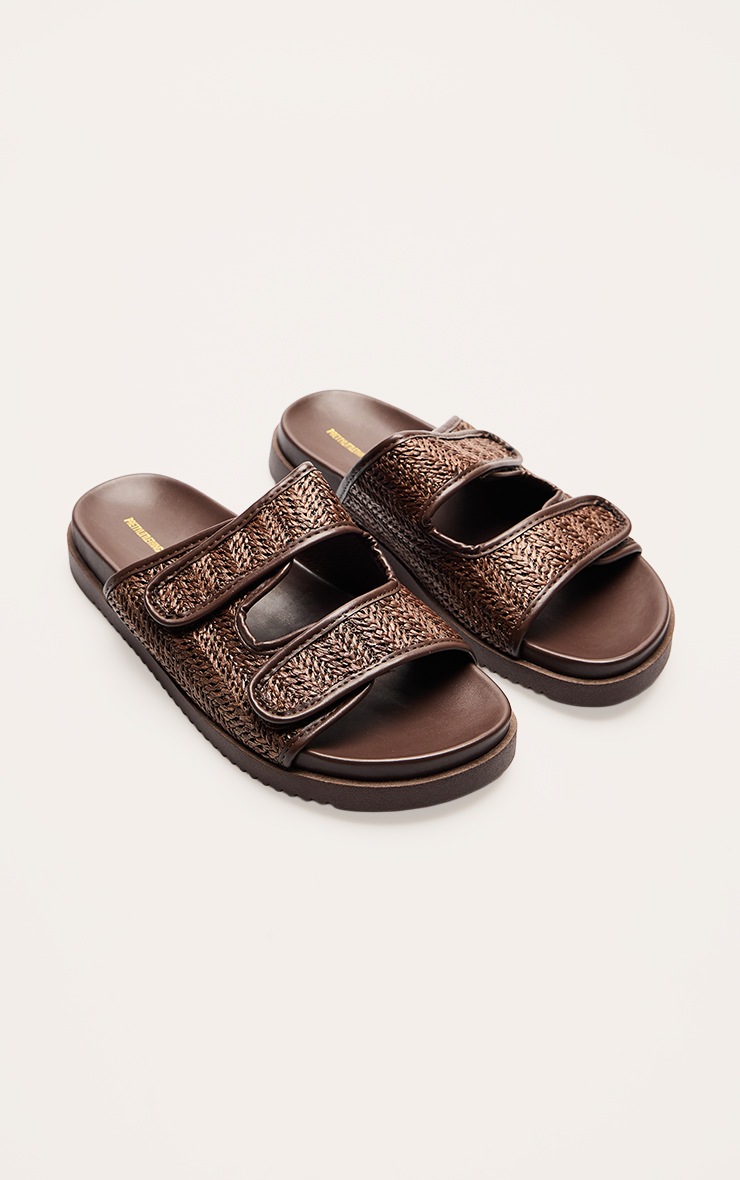 Chocolate Pu Round Toe Woven Velcro Straps | Footwear | PLT