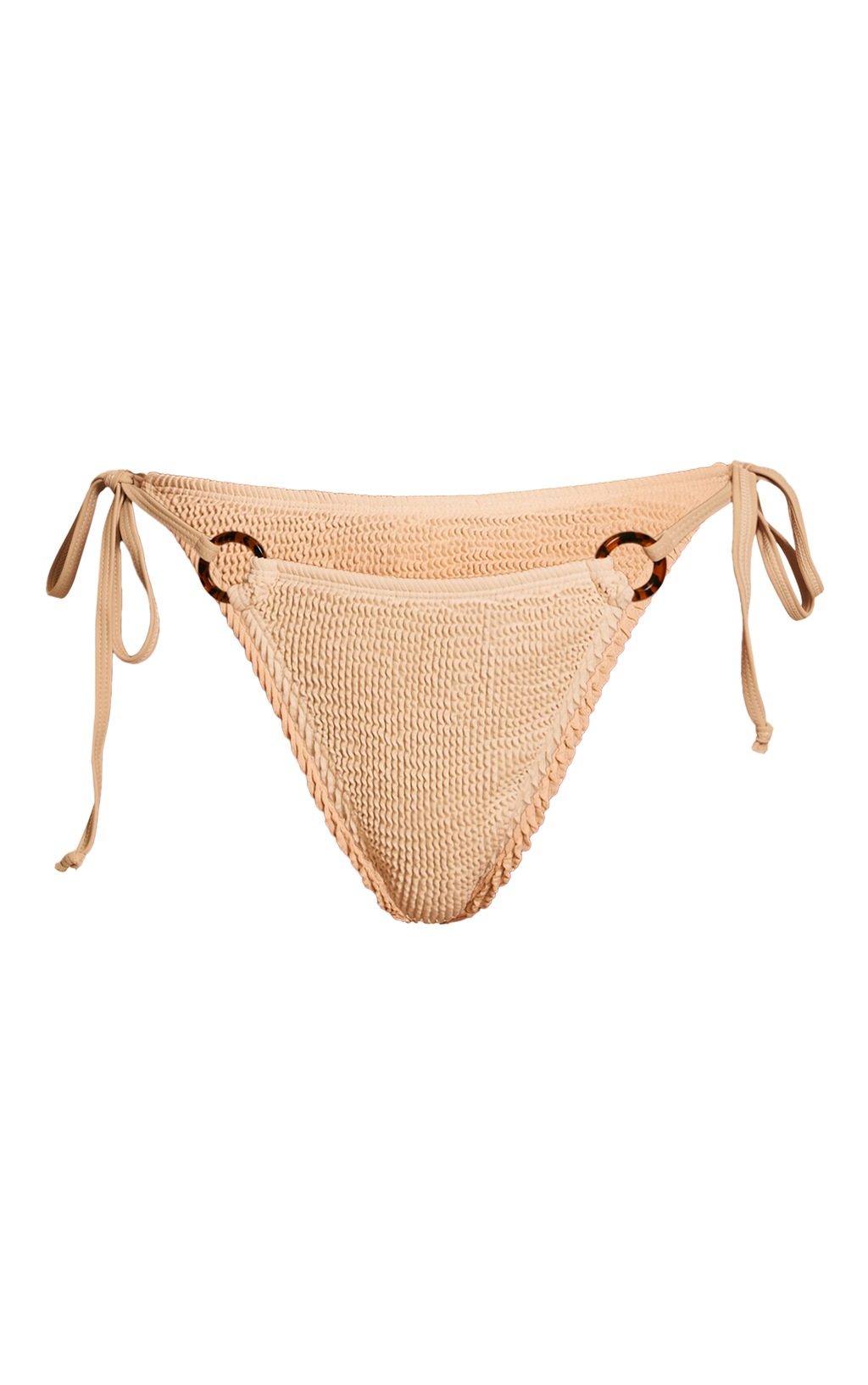 Cream Crinkle O Ring Tie Side Bikini Bottoms | Swimwear | PLT