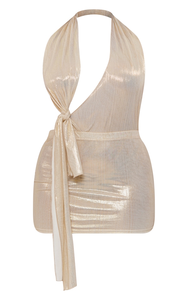 Shape Gold Metallic Drape Mini Dress | Shape | PrettyLittleThing USA