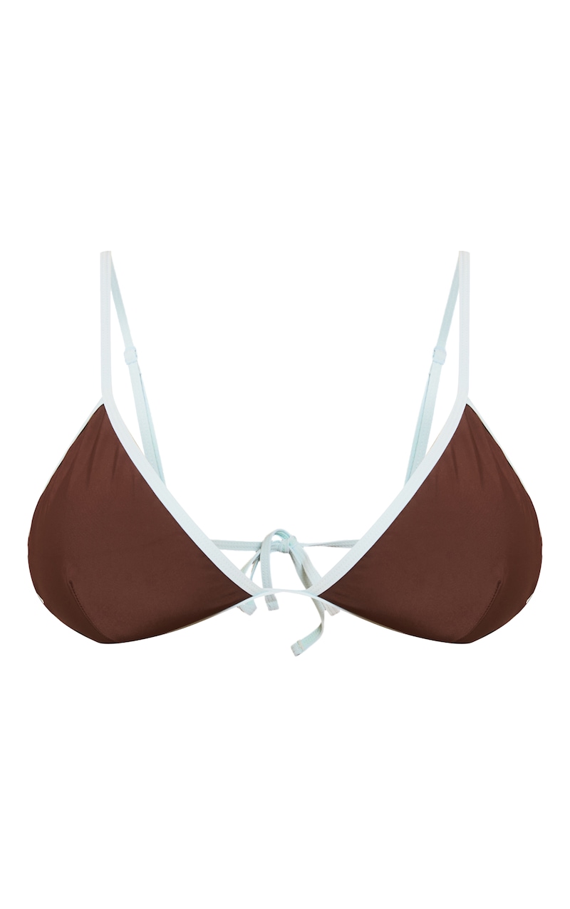 Plus Chocolate Triangle Contrast Binding Bikini Top | Plus Size | PLT