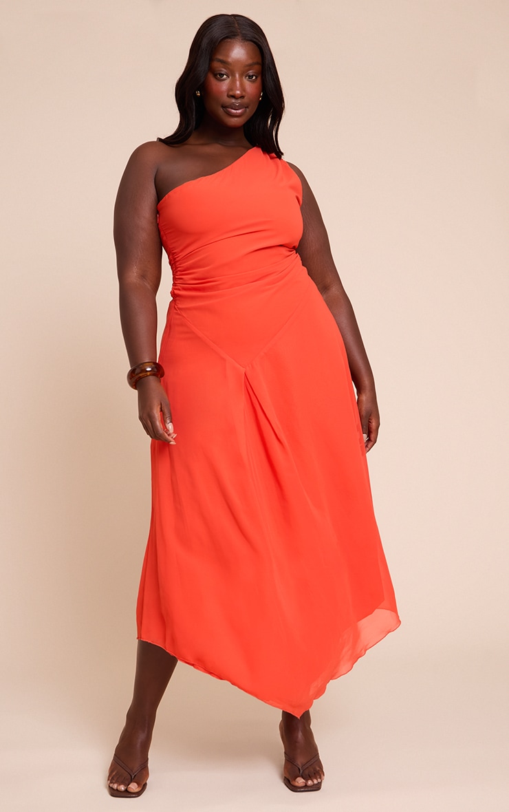Plus Red Chiffon One Shoulder Maxi Dress | Plus Size | PLT USA