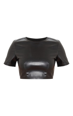 Black Faux Leather High Neck Crop Top | Tops | PLT