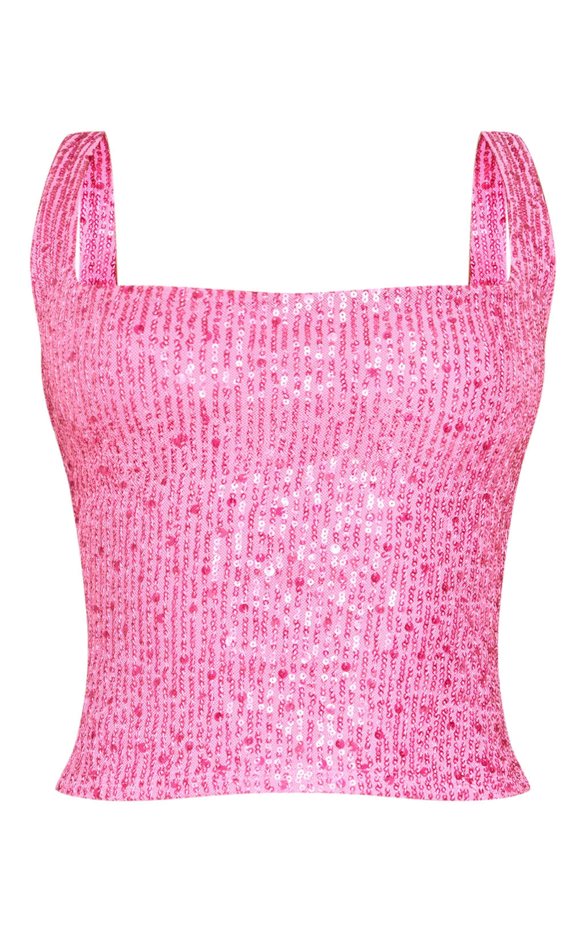 Petite Hot Pink Sequin Square Neck Crop Top | Petite | PLT IRE