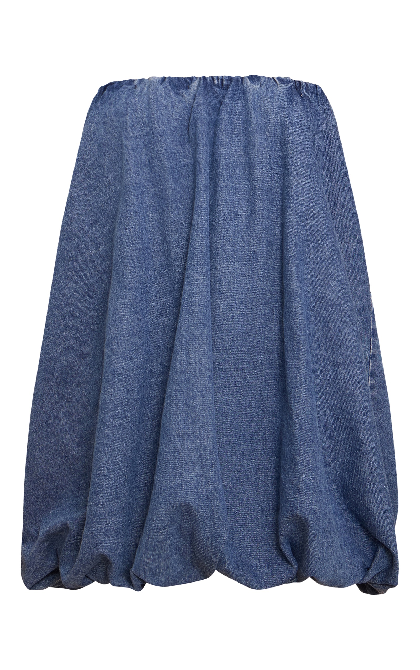 Mid Blue Wash Strapless Balloon Mini Dress | Denim | PLT