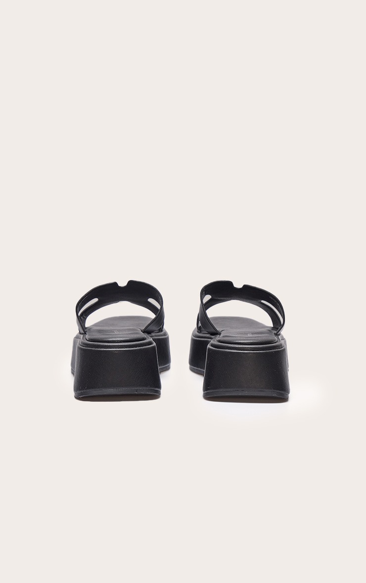 Black Pu Strap Round Toe Flatform Sandals | Footwear | PLT
