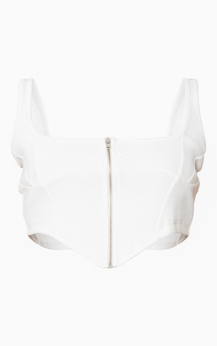 Cream Rib Zip Front Square Neck Rib Corset | Tops | PLT