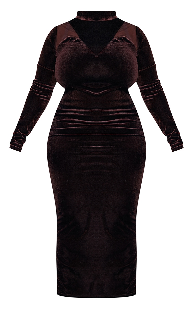 Plus Chocolate Velvet Mesh Panel Maxi Dress | PrettyLittleThing AUS