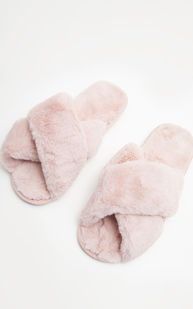 Pink Fluffy Cross Strap Slippers | Lingerie & Nightwear | PLT