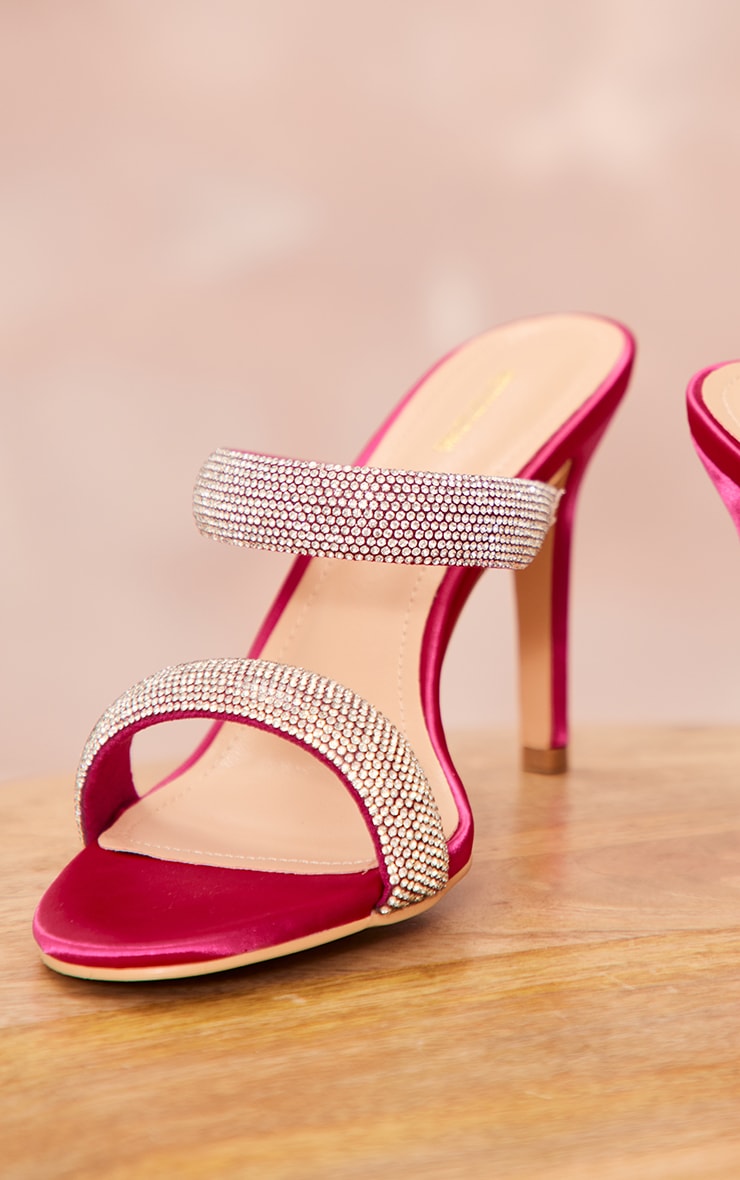 Hot Pink Diamante Padded Strap Mules | Footwear | PrettyLittleThing KSA