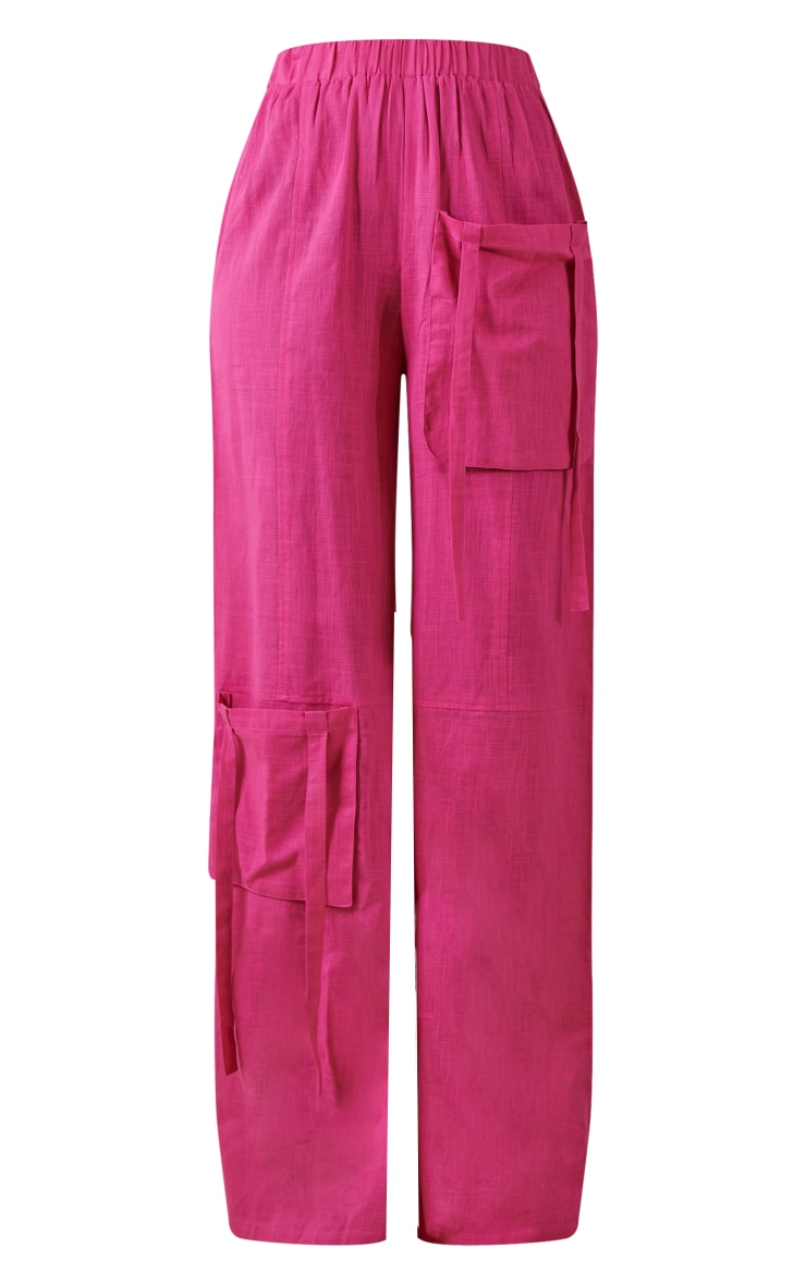 Tall Hot Pink Linen Pocket Front Wide Leg Pants | PrettyLittleThing USA