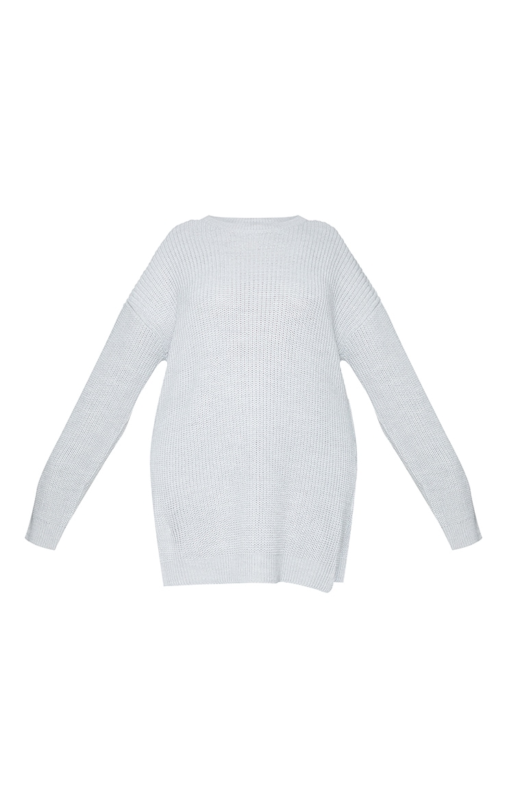Plus Grey Round Neck Side Split Sweater | PrettyLittleThing USA