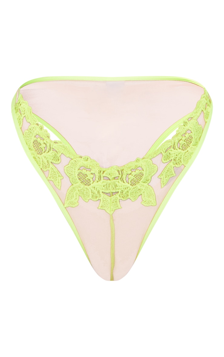 Lime Floral Contrast Lace Thong | PrettyLittleThing USA