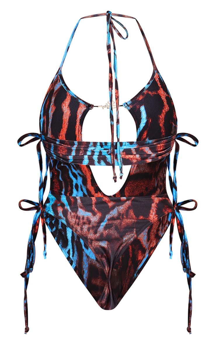 Shape Blue Animal Branded Trim Cut Out Swimsuit | PrettyLittleThing