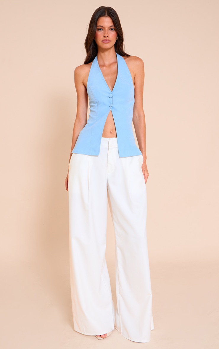 Sky Blue Peach Skin Halterneck Long Top | Tops | PrettyLittleThing USA