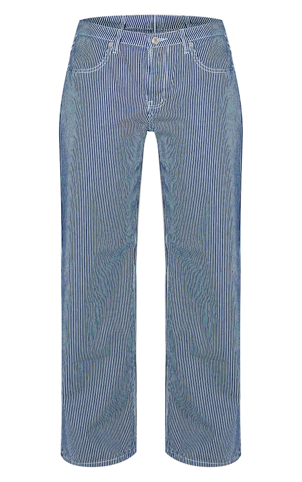 Navy Striped Low Rise Wide Leg Jeans | Denim | PLT USA