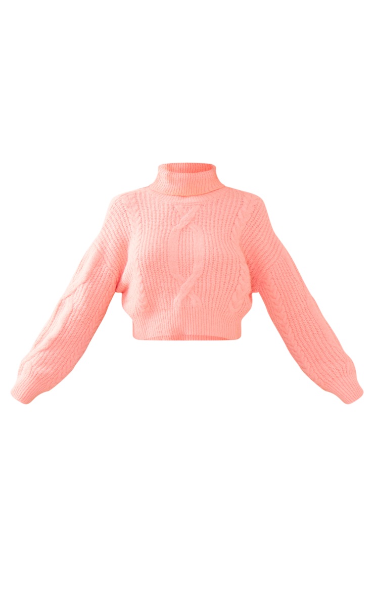 Coral Soft Cable Knit Roll Neck Crop Sweater | Knitwear ...