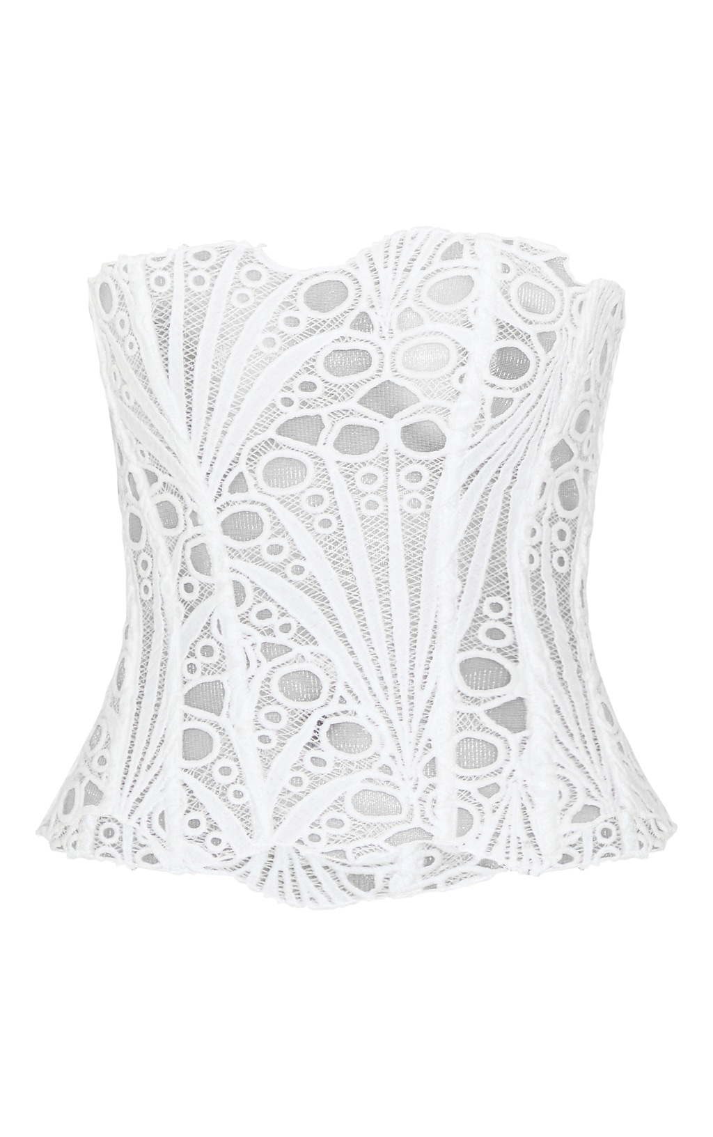 White Textured Sheer Floral Lace Corset | Tops | PLT AUS