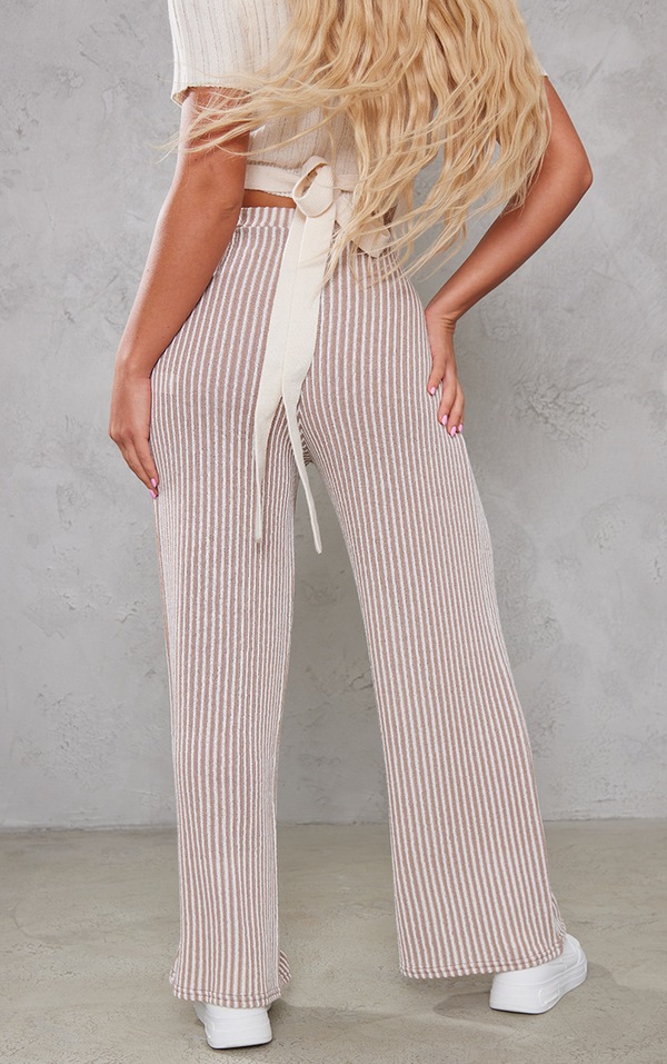 Brown Textured Jersey Striped Floaty Trousers | Bottoms ...
