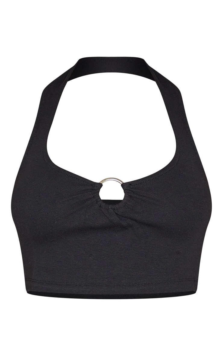 Black Cotton Halternck Ring Detail Crop Top | Tops | PLT UAE