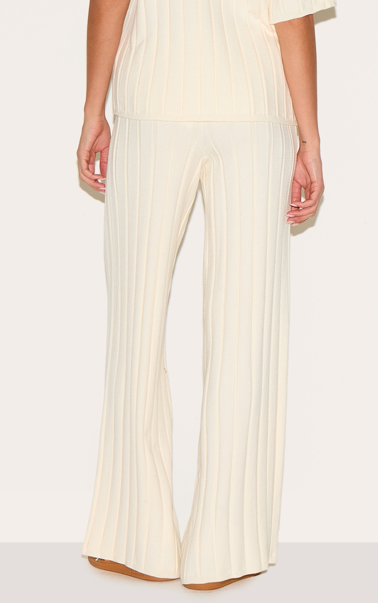 Cream Wide Rib Knit Pants | Knitwear | PrettyLittleThing USA
