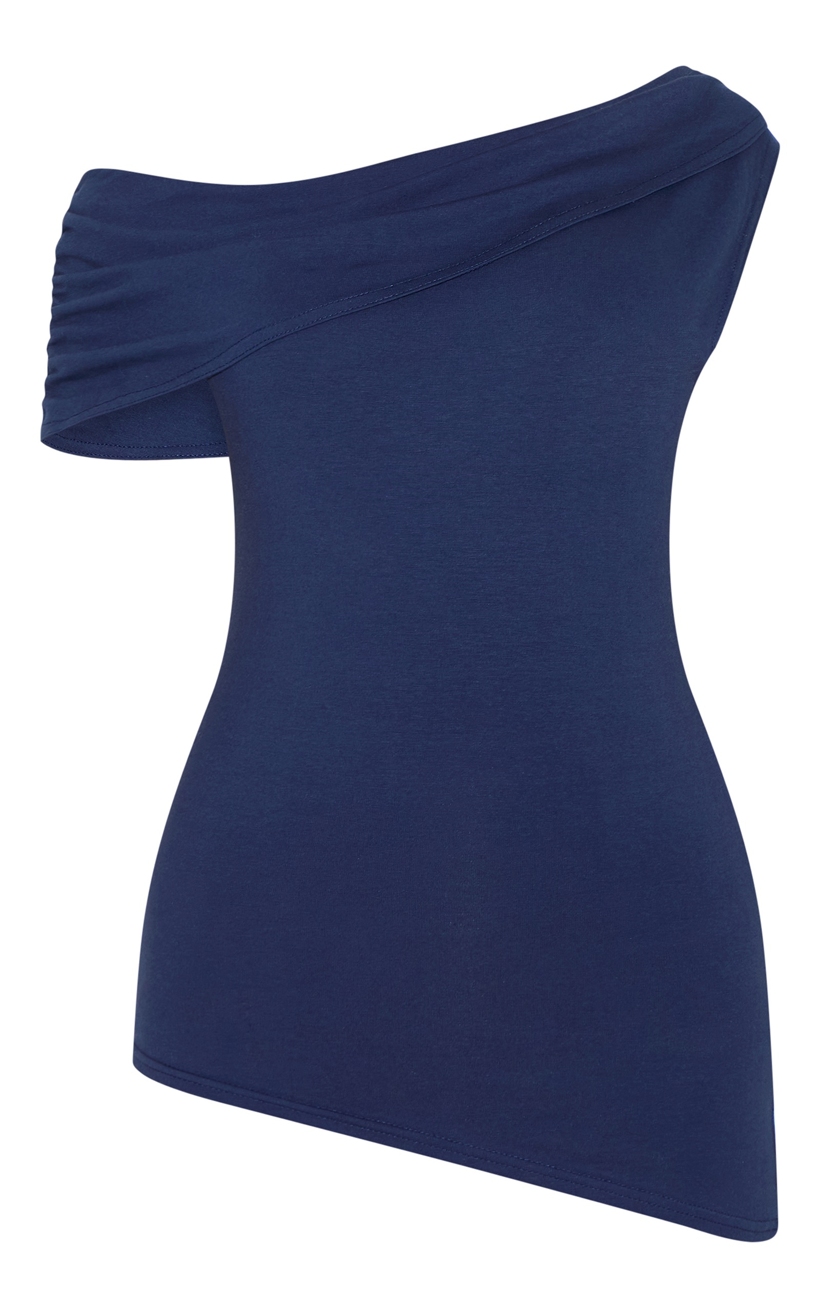 Navy Fold Over Cotton Asymmetric Hem Long Top | Tops | PLT