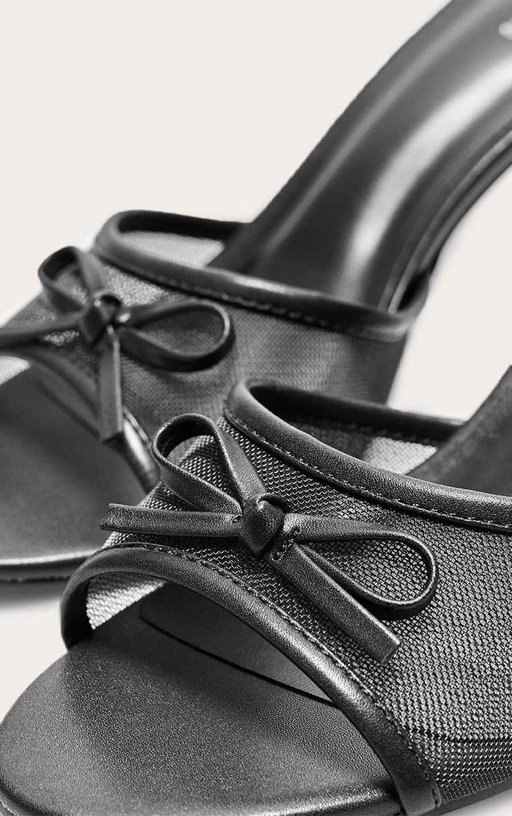 Black Mesh Round Toe Bow Strap Mid Heeled Mules | Footwear ...