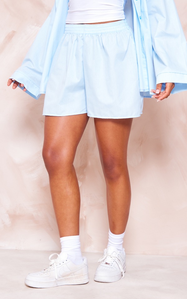 Pale Blue Cotton Poplin Oversized Shorts | Co-ords | PrettyLittleThing USA