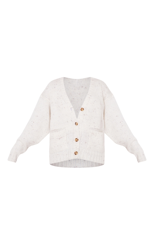 Cream Chunky Pocket Oversized Knitted Cardigan | Knitwear | PLT