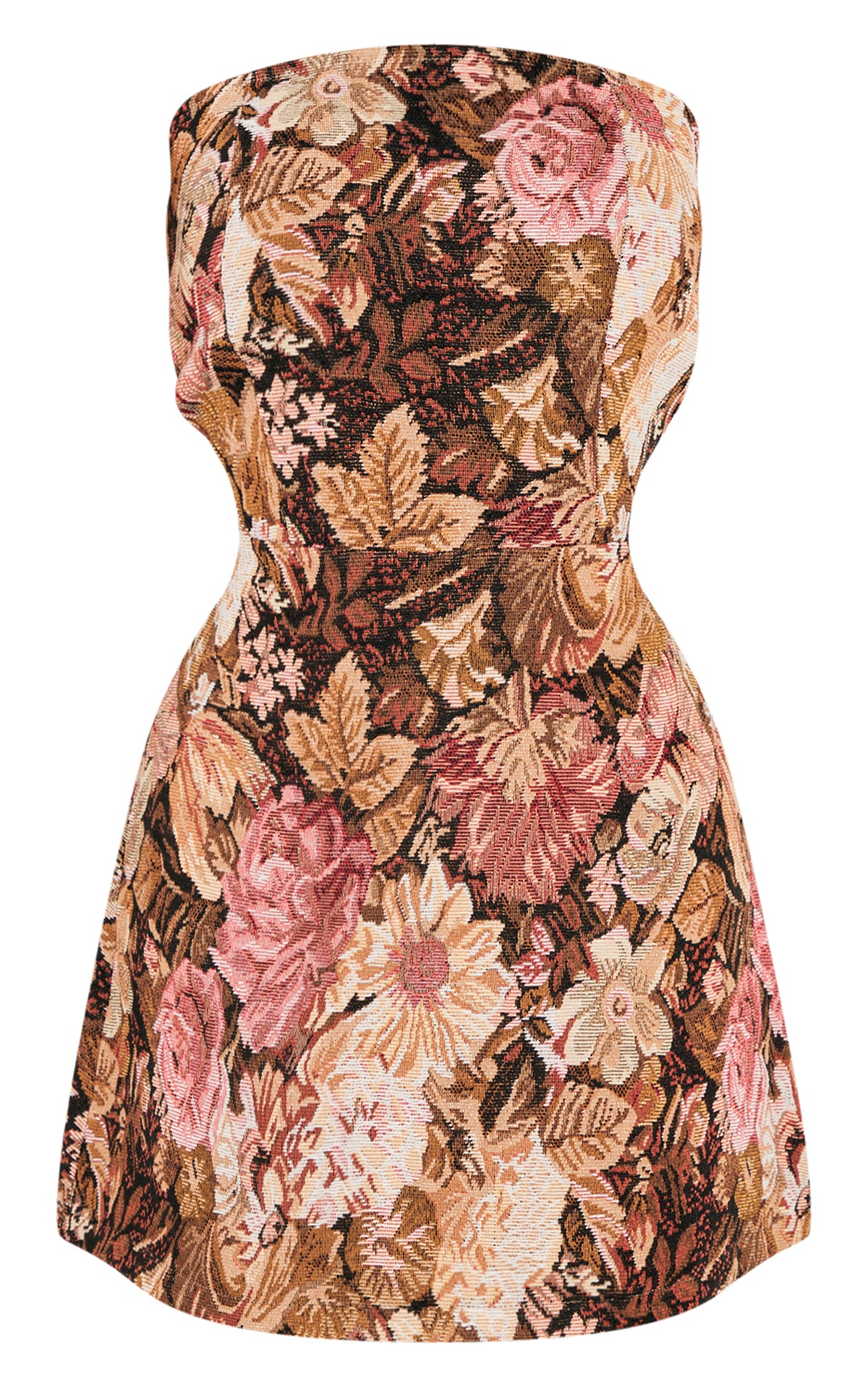 Petite Brown Floral Jacquard Ribbon Back Dress | Petite ...