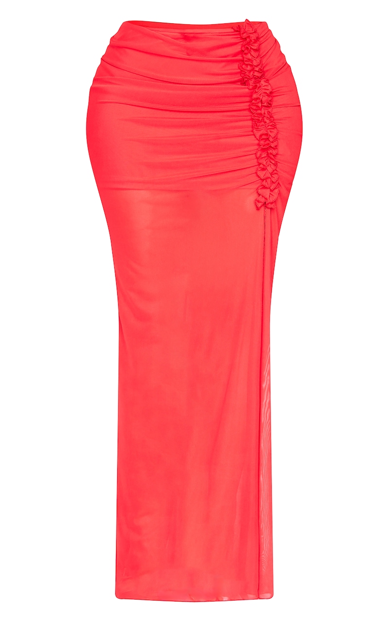 Shape Red Low Rise Frill Side Split Maxi Skirt | Shape | PLT