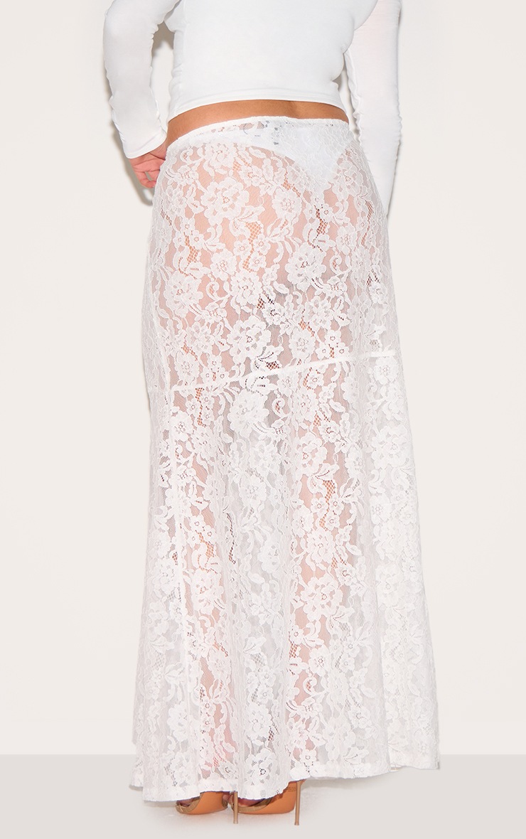 Plus White Floral Lace Sheer Maxi Skirt | Plus Size | PrettyLittleThing AUS