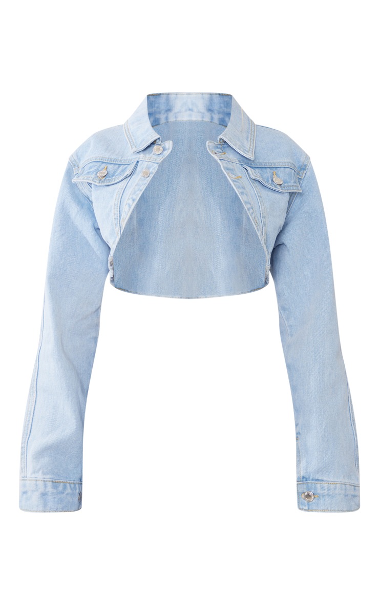 Petite Light Blue Wash Super Cropped Denim Jacket | Petite | PLT