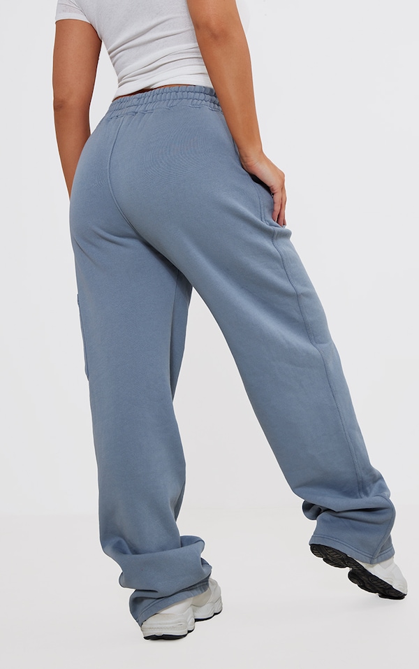 Blue Grey Wide Leg Washed Sweatpants | Bottoms | PrettyLittleThing CA