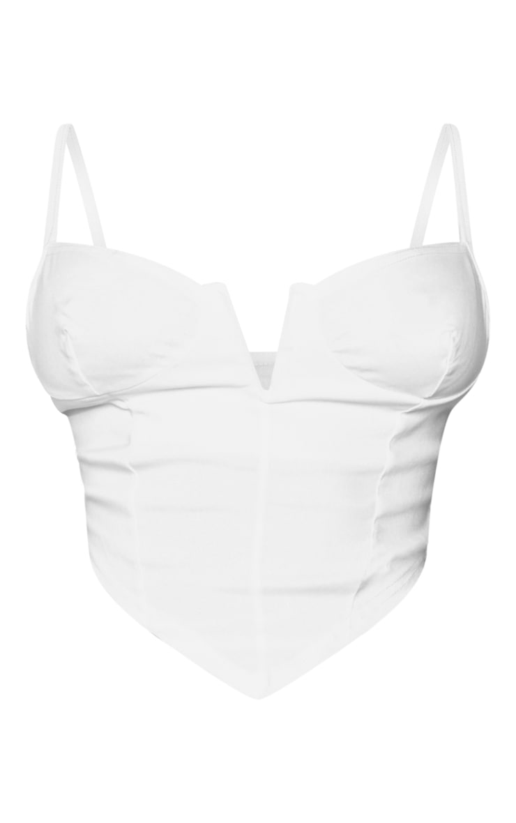 Cream V Neck Stretch Woven Crop Top | Tops | PLT