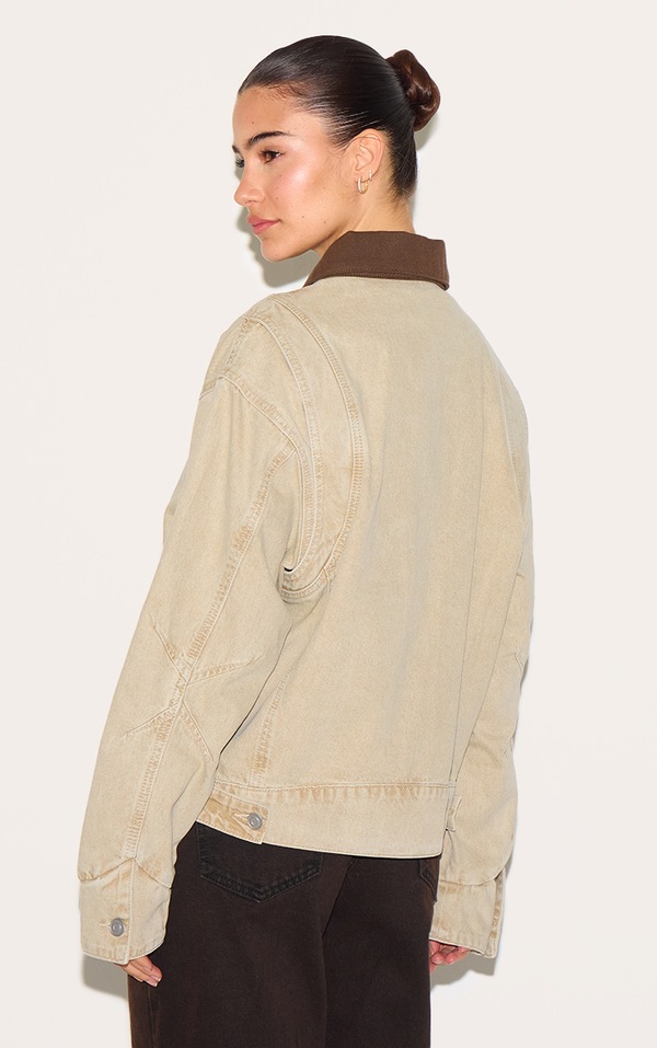 Sand Seam Detail Boxy Denim Carpenter Jacket | Denim ...