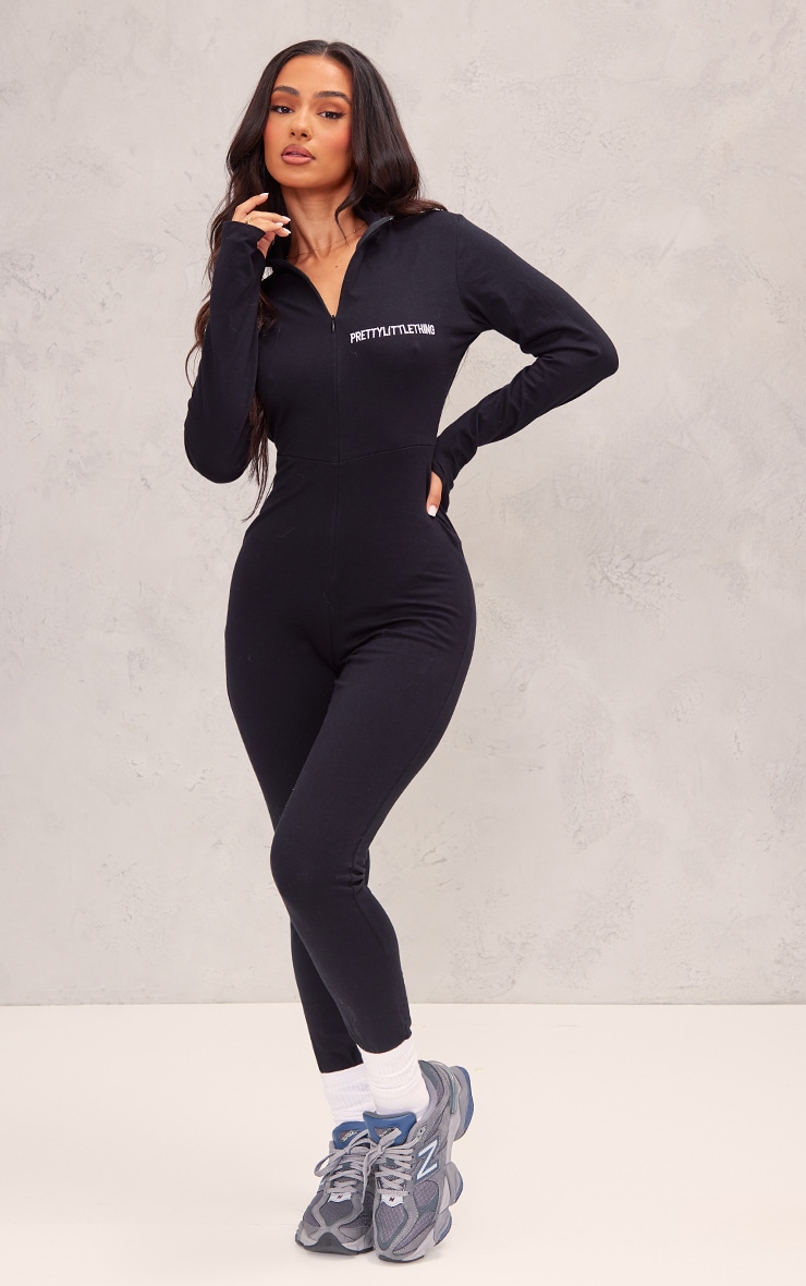 PLT Petite Black Embroidered Zip Front Catsuit | Petite ...