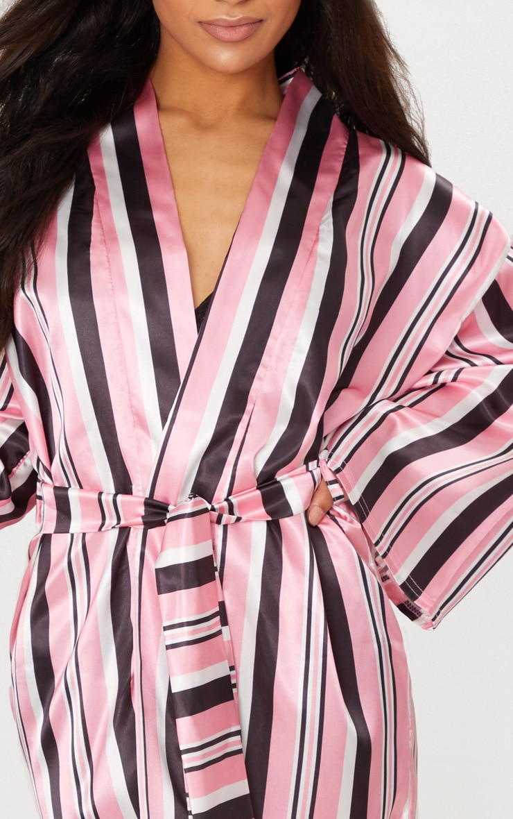 Pink Striped Satin Robe | PrettyLittleThing USA