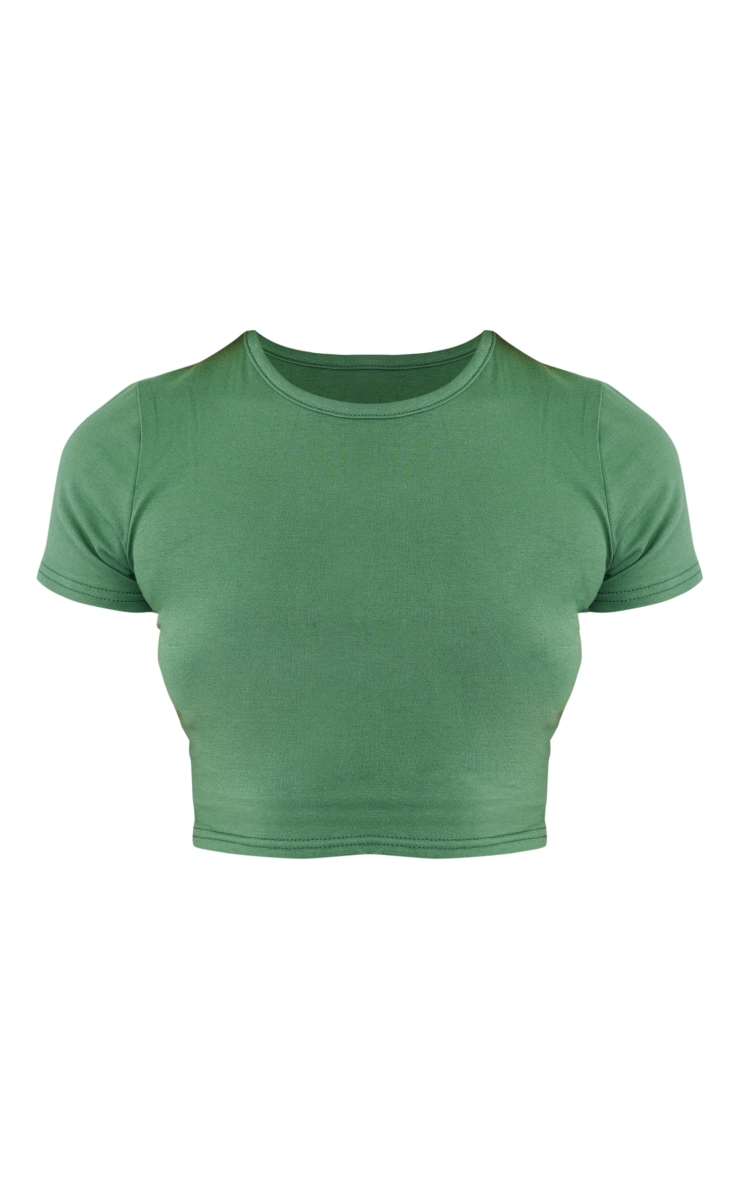 Dark Green Basic Cotton Short Sleeve Crop T Shirt | PrettyLittleThing USA