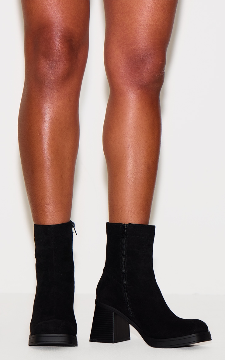 Black Faux Suede Sole Block Heel Ankle Boots | Footwear ...