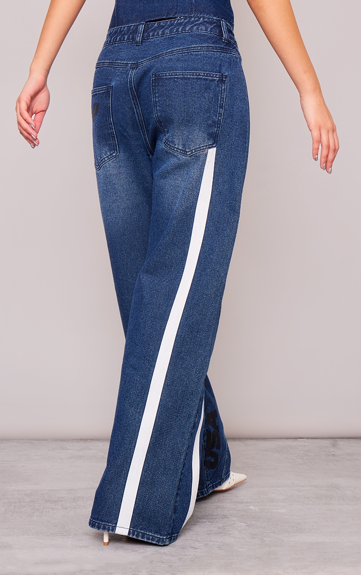 Indigo Graphic Panelled Wide Leg Jeans | Denim | PLT