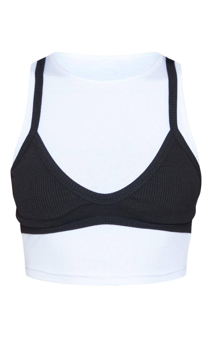 White Rib Bralette Layered Crop Top | Tops | PrettyLittleThing USA